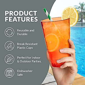 CoCoJae Premium Shatterproof Drinking Glasses - Stackable & Reusable 20 oz Drinking Plastic Cups - Dishwasher Safe, BPA Free Acrylic Drinking Cups - Colorful Plastic Drinking Glasses - Set of 6