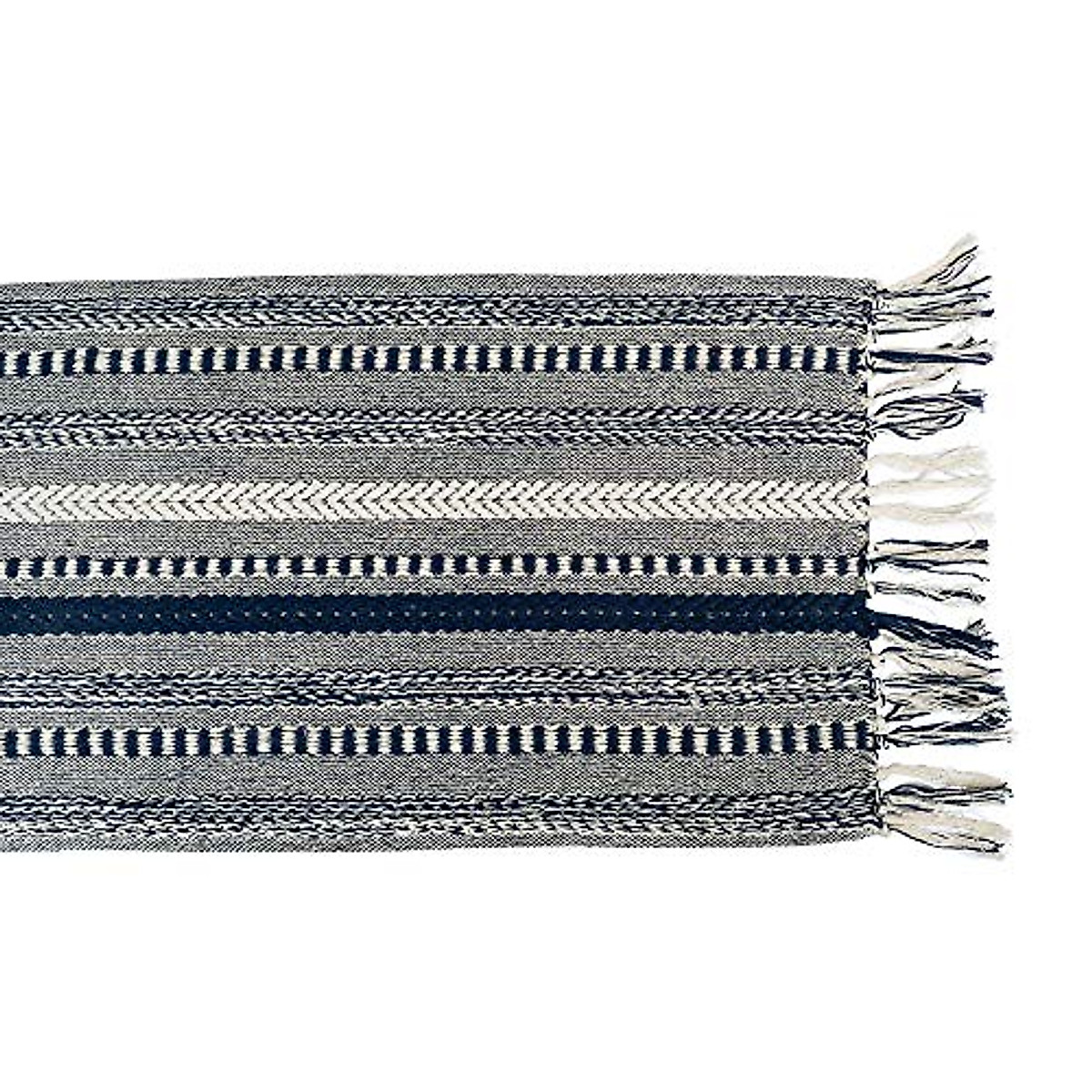 DII Farmhouse Braided Stripe Table Runner Collection, 15x72 (15x77, Fringe Included), Navy Blue