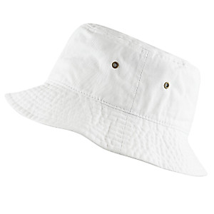 The Hat Depot 300N Unisex 100% Cotton Packable Summer Travel Bucket Hat (L/XL, White)