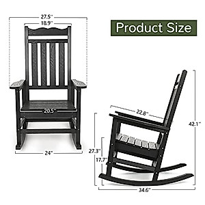 Stoog All-Weather Outdoor Rocking Chairs, Porch Rocker with 400 lbs Weight Capacity, Rocking Chars for Porch, Backyard, Fire Pit, Lawn, Garden and Indoor, Black