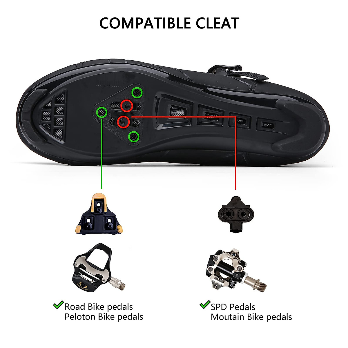 Vicogn Mens Womens Cycling Shoes Compatible with Peloton Indoor Bicycle Pedals Clip in Road Bike Shoes Pre-Installed with Look Delta Cleats (Black,US 12) 47
