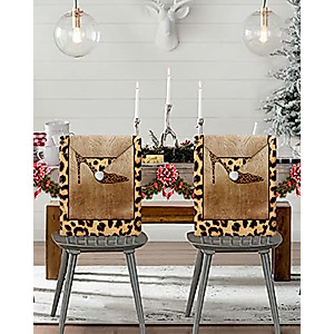 8 Pcs Dining Chair Slipcovers Sexy Leopard High Heel Shoe,Removable Kitchen Chair Back Covers,Santa Hat Chair Protector Back Cover for Dining Room Kitchen Holiday Party,Retro Wildlife Animal Skin