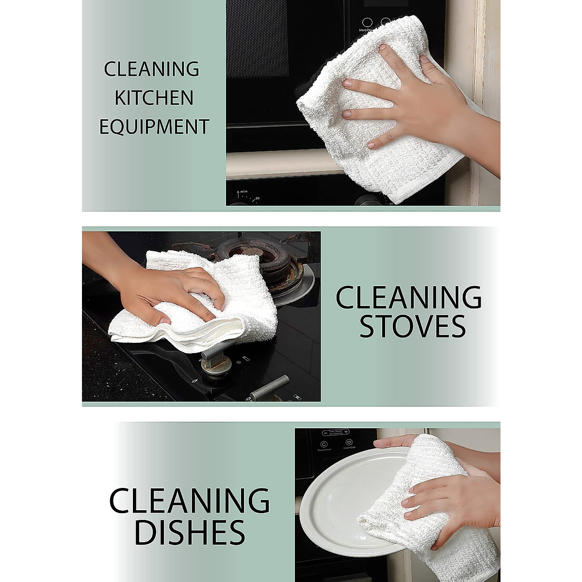 ZUPERIA Bar Mop Kitchen Towels- 12 Pack, 16 x 19 Inches, Bar Mop Towels -100% Cotton Barmops Towels - Super Absorbent, Multi-Purpose for Home, Kitchen and Bar Cleaning (White)