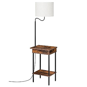 EDISHINE Floor Lamp with Table, Side Nightstand Light with 1 Drawer and 1 Shelf, Bedside Shelf Floor Lamp, Small End Table with Reading Lamp for Living Room Bedroom, Den