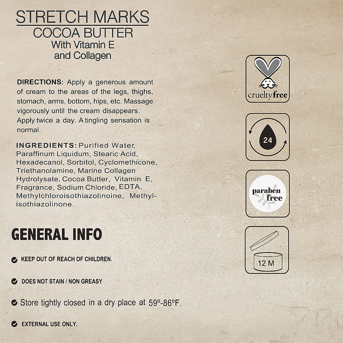 Lawrens Strech Marks Cocoa Butter with Vitamin E and Collagen - Minimizes Apperence of Stretch Marks - Moisturizes skin - 16 oz