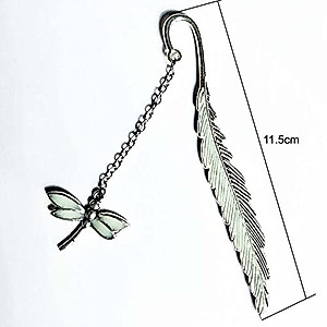 SaiDian 1Pcs Glow in The Dark Bookmark Metal Feather Bookmarks Dragonfly Book Marker