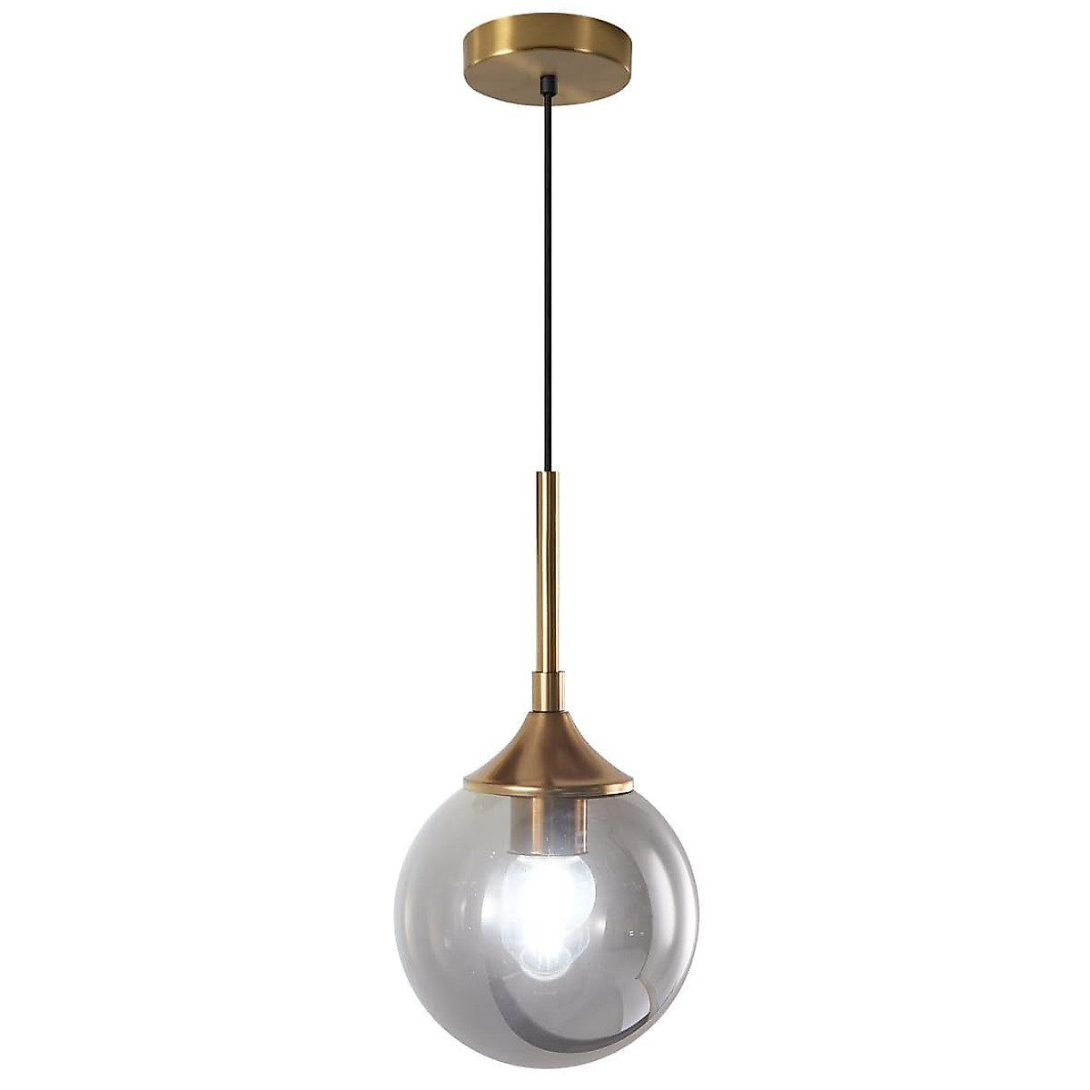 KCO Lighting Modern 1-Light Globe Pendant Light Mid Century Large Single Smoke Glass Hanging Light Brushed Brass Adjustable Pendant Light Fixture for Living Room Kitchen Island (Smoke Gray)