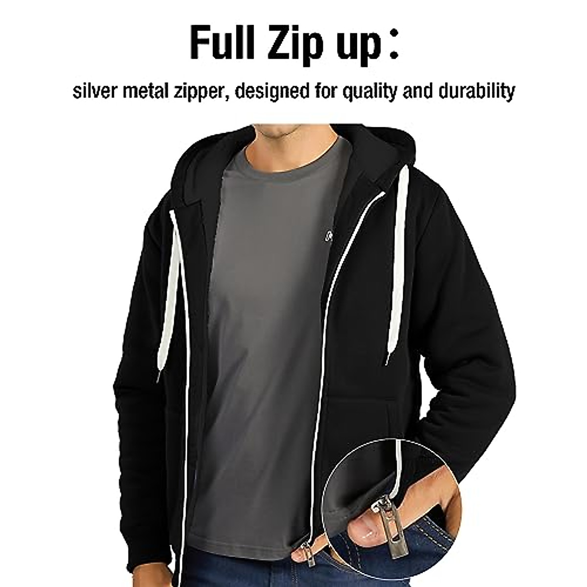 JACKETOWN Athletic Hoodies for Men Heavy Zip Up Sweatshirt Sherpa Fleece Jacket Winter Warmth Coat, 004Black, XL