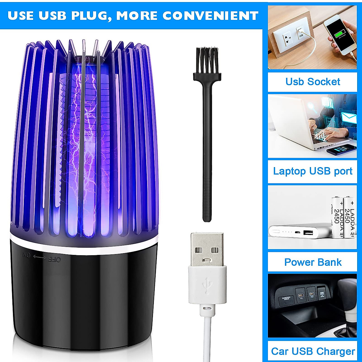 2 Pcs Bug Zapper Mosquito Killer Electric Mosquito Repellent Outdoor Indoor Mosquito Zapper with 360 Degrees LED USB Power Supply for Mosquito Insect Fly and Gnat Moth