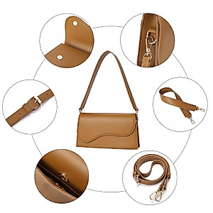 Telena Shoulder Bag for Women, Vegan Leather Women's Shoulder Purses Handbags with 2 Removable Strap Crossbody Bag Purses Brown