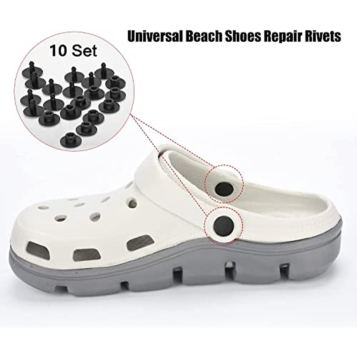 LUAATT Universal Beach Shoes Replacement Rivets,10 Set Repair Plastic Button for Men and Women Summer Shoes Strap (Black)