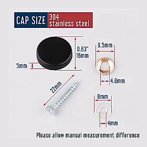 GIFTED LUGAR 4 PC 35 Dia Polished Decorative Screw CoversCaps,Stainless Steel Exposed Screw Head Covers wWashers for Furniture Indoor Outdoor Use, Round Shape (Matte Black)