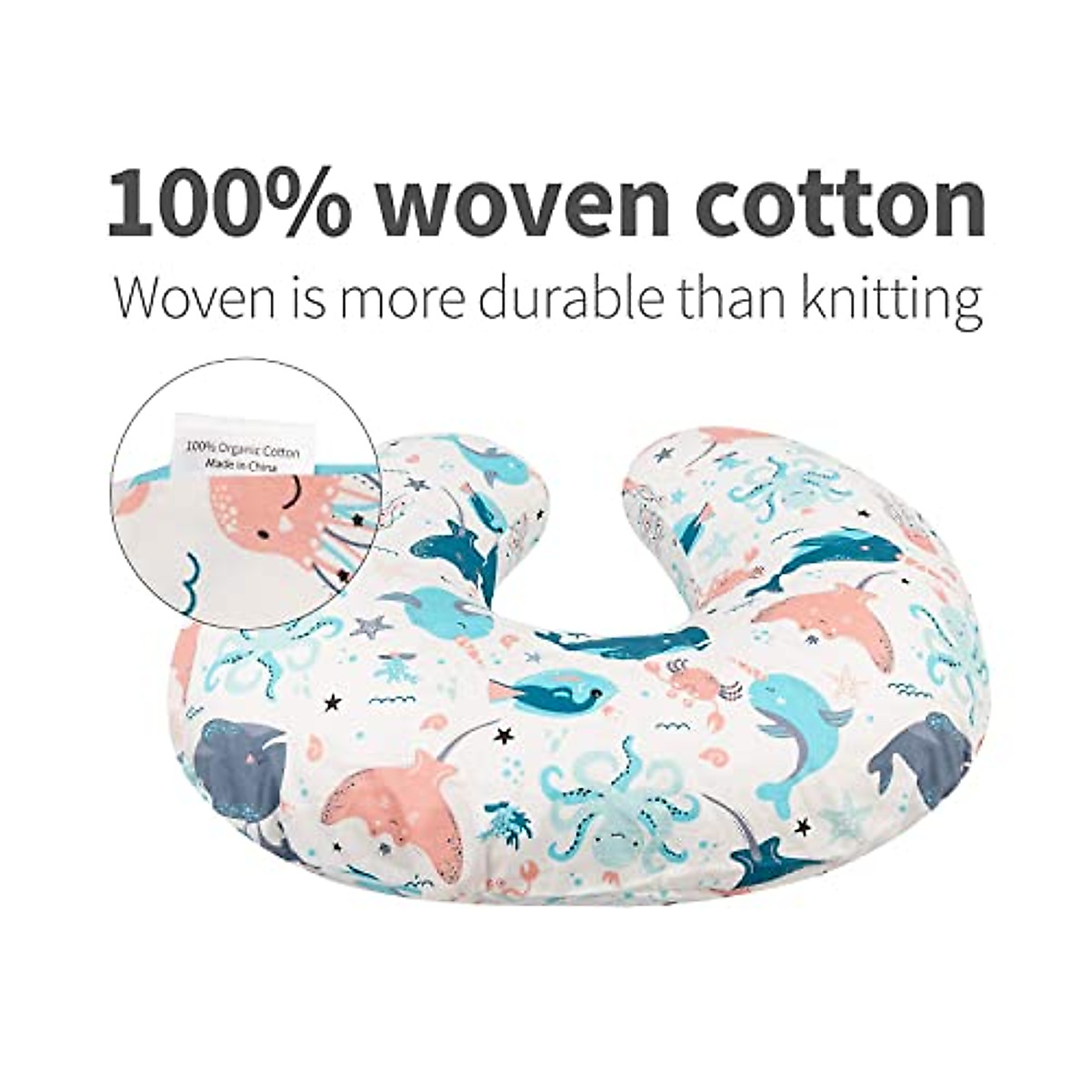 babygoal Nursing Pillow Covers Slipcovers for Breastfeeding Moms,Organic Woven Cotton,20x16x5.5in Maternity Breastfeeding Newborn Infant Feeding Cushion Cover,2 Pack 2CUPW13-B