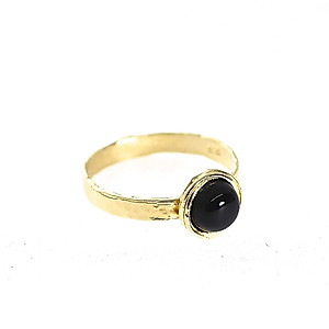 Black stone gold ring, Onyx gold ring, 14k gold plating stone ring band, Stacking stone ring, Small stone gold ring (onyx, 6)