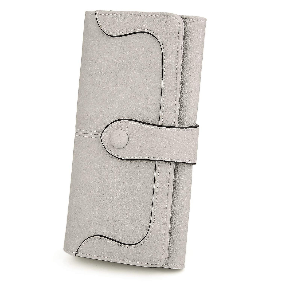 UTO RFID Wallet for Women Vegan Leather 18 Card Slots Card Holder Long Bifold Checkbook 5.5" Phone Blocking Tech Wallet Grey