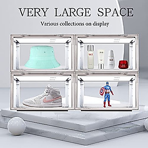 Super God of War Shoe Storage Box - 2 Pack LED Shoe Organizer for Closet - Large Plastic Stackable Shoe Boxes with Magnetic Door - Sneaker Storage Containers for Size 16 - Foldable Shoe Display Case