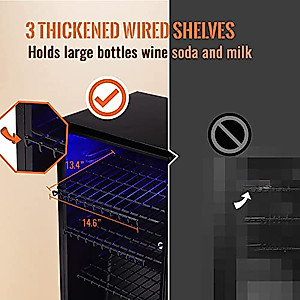 WANAI Beverage Refrigerator Cooler Mini Fridge Glass Door 125 Cans Beer Fridge Drinks Organizer for Soda Wine Small Refrigerator with 7 Thermostat 3 Shelves LED Lights for Home Bar Office