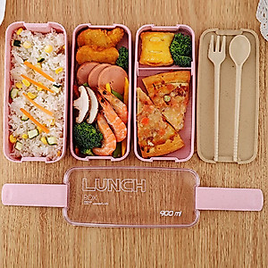 SITAKE Bento Box and Lunch Box for Kids with Lunch Bag, Spoon and Fork, 3 Layer 900ml/32oz Bento Box Adult Lunch Box, Cute and Exquisite Japanese Snack Box for Adults (Beige)