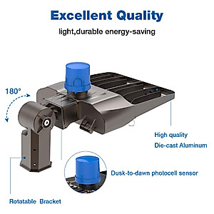 ABODONG LED Parking Lot Light 150W 21,000LM (140LM/W) 5700K LED Street Lights with Adjustable Slip fit Mount Dusk-to-Dawn Photocell Sensor IP66 Outdoor Commercial UL & DLC Certified
