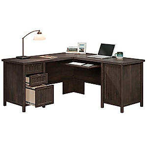 Sauder Costa L-Desk, L: 65.12" x W: 65.12" x H: 30.0", Coffee Oak Finish
