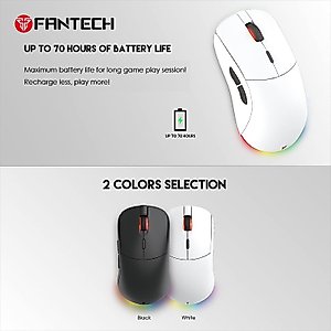 FANTECH Helios XD3 V2 Symmetrical Wireless RGB Gaming Mouse, PixArt 3370 19,000 DPI Kailh Switches 6 Programmable Buttons Professional Grade Small Size Mouse, Dual Modes Mouse, XD3V2 White