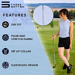 Three Sixty Six Womens Sleeveless Collarless Golf Polo Shirt with Zipper - Quick Dry Tank Tops for Women Coral