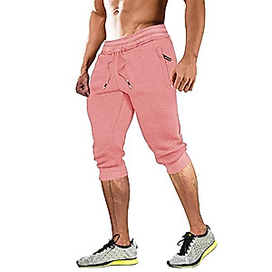 MAGCOMSEN Shorts for Men Stretch Sweat Shorts Capri 3/4 Pants Workout Shorts Mens Athletic Shorts Basketball Long Shorts Trainning Shorts Light Pink