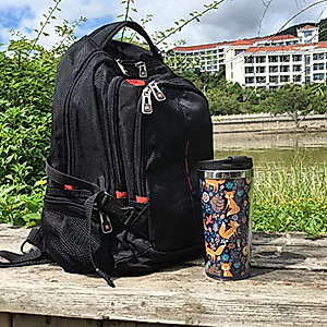 NVJUI JUFOPL Fox Flower Travel Coffee Mug for Men Women, With Flip Lid, Stainless Steel, Water Bottle Cup 15 oz