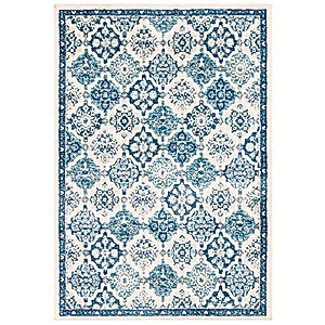 SAFAVIEH Brentwood Collection 4' x 6' Navy / Grey BNT815M Floral Distressed Non-Shedding Living Room Bedroom Accent Rug