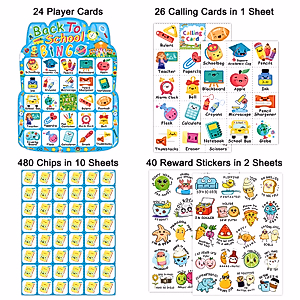 YTSQLER Back to School Bingo Games for Family Kids Party Games Gifts 24 Players School Bingo Games First Day of School Classroom Activities Bingo Cards Set