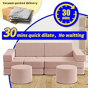 DEYGIA Modular Kids Play Sofa, 13PCS, Pink, Medium, Sponge, Sofa Bed, Sofa