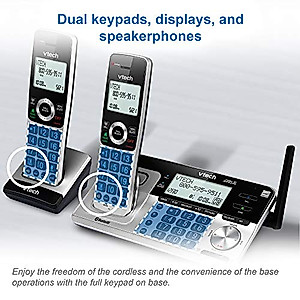 VTech VS113-5 Extended Range 5 Handset Cordless Phone for Home with Call Blocking, Connect to Cell Bluetooth, 2" Backlit Screen, Big Buttons, and Answering System, Silver & Black