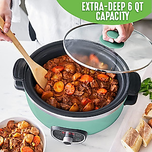 6-Quart Nonstick Electric Slow Cooker - Programmable Ceramic Slow Cookers with Digital Timer, Removable Lid and Pot, Dishwasher Safe Parts, Turquoise