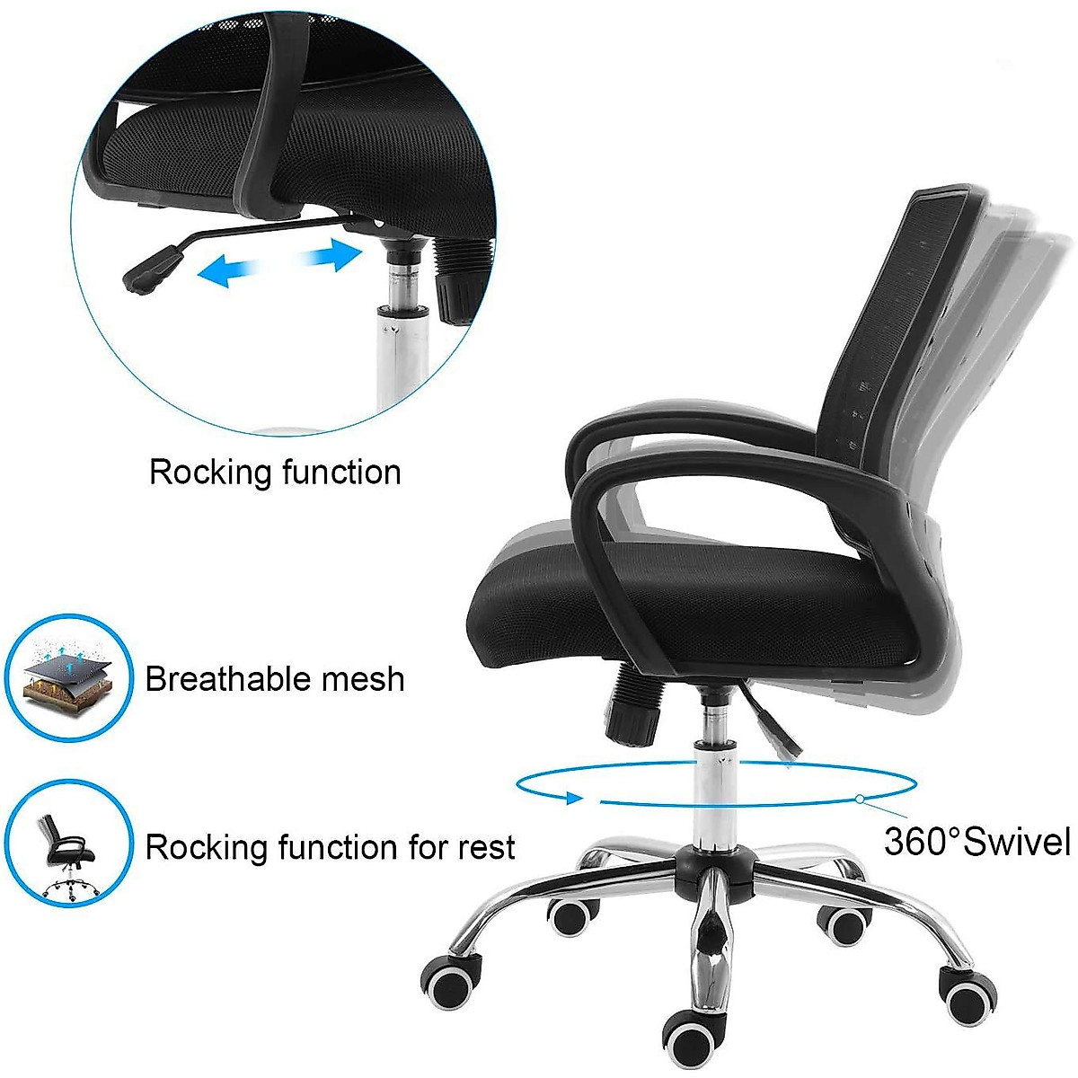 Office Chair Ergonomic Cheap Desk Chair Mesh Computer Chair Lumbar Support Modern Executive Adjustable Stool Rolling Swivel Chair for Back Pain, Black