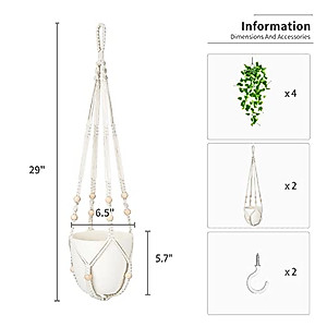 Mkono 2 Packs Fake Hanging Plant with Pot, Artificial Plants for Home Decor Indoor Macrame Plant Hanger with Fake Vines Faux Hanging Planter Greenery for Bedroom Bathroom Office Decor, Ivory (Pothos)