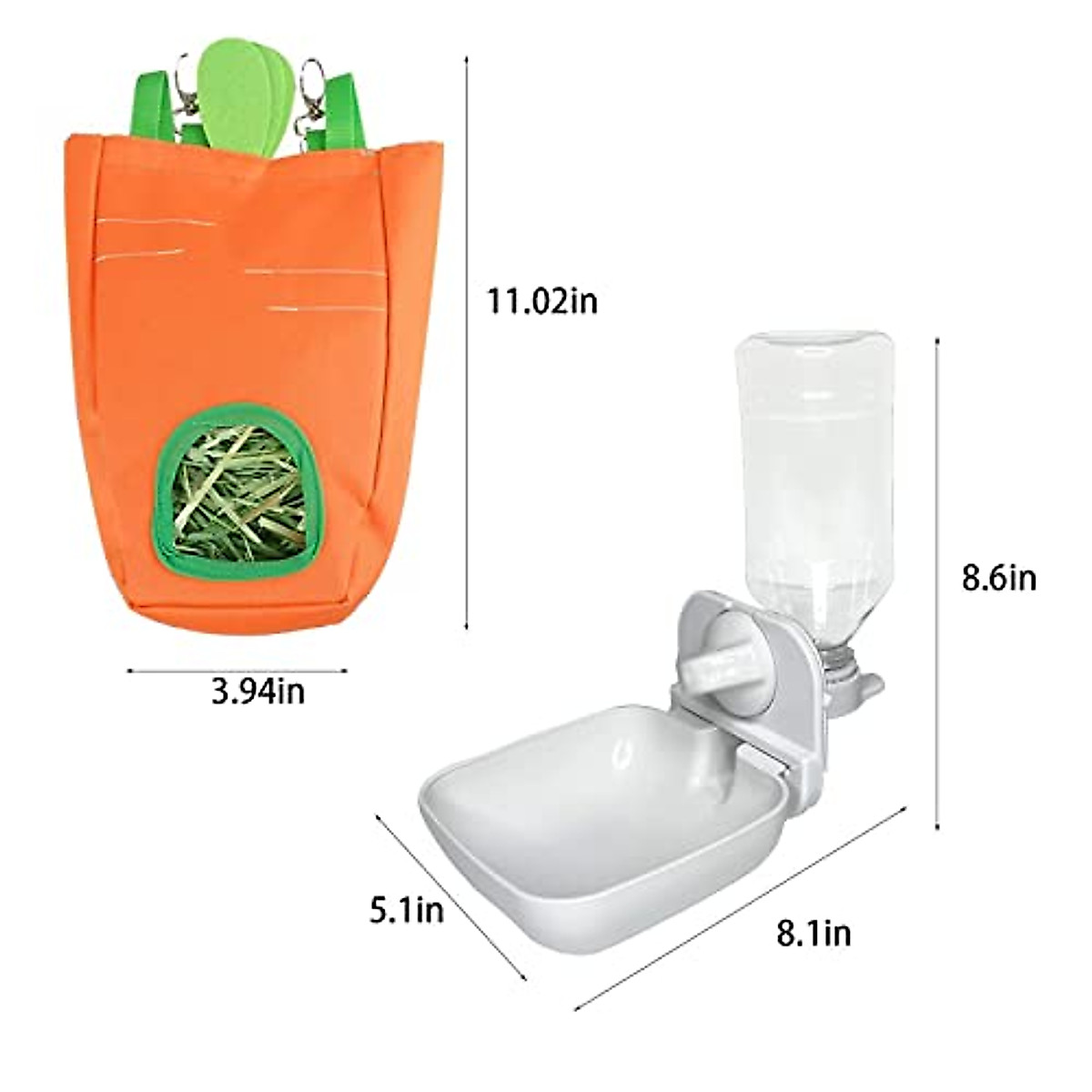 Rabbit Hay Feeder Bag Guinea Pig Food Fabric Bag Hanging Feeding Sack Storage Hay Dispenser with Pet Water Bowl for Rabbit Guinea Pig Chinchilla Hamster