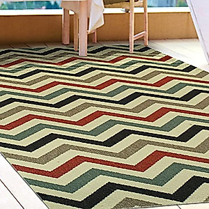 SUPERIOR Area Rugs for Bedroom, Farmhouse, Kitchen, Entryway, Laundry Room | Living Room Decor | Chevron Indoor Outdoor Collection, 4' x 6', Beige
