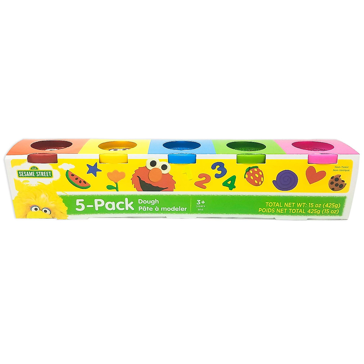Sesame Street Modeling Dough, 5-Pack, 3oz Cans, Assorted Colors, Elmo, Cookie Monster, Big Bird, Oscar the Grouch, Abby Cadabby, Non-Toxic, Ages 3 and Up