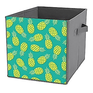 Tropical Pineapple Large Cubes Storage Bins Collapsible Canvas Storage Box Closet Organizers for Shelves