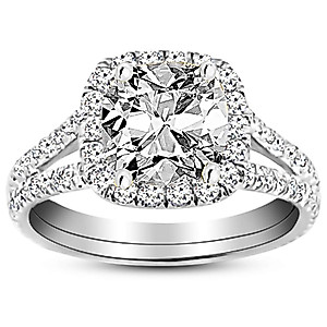 Houston Diamond District 14K White Gold 3.75 Carat LAB GROWN DIAMOND Split Shank Cushion Cut Diamond Engagement Ring (G-H Color VS2-SI1 Clarity 3 Ct Center)