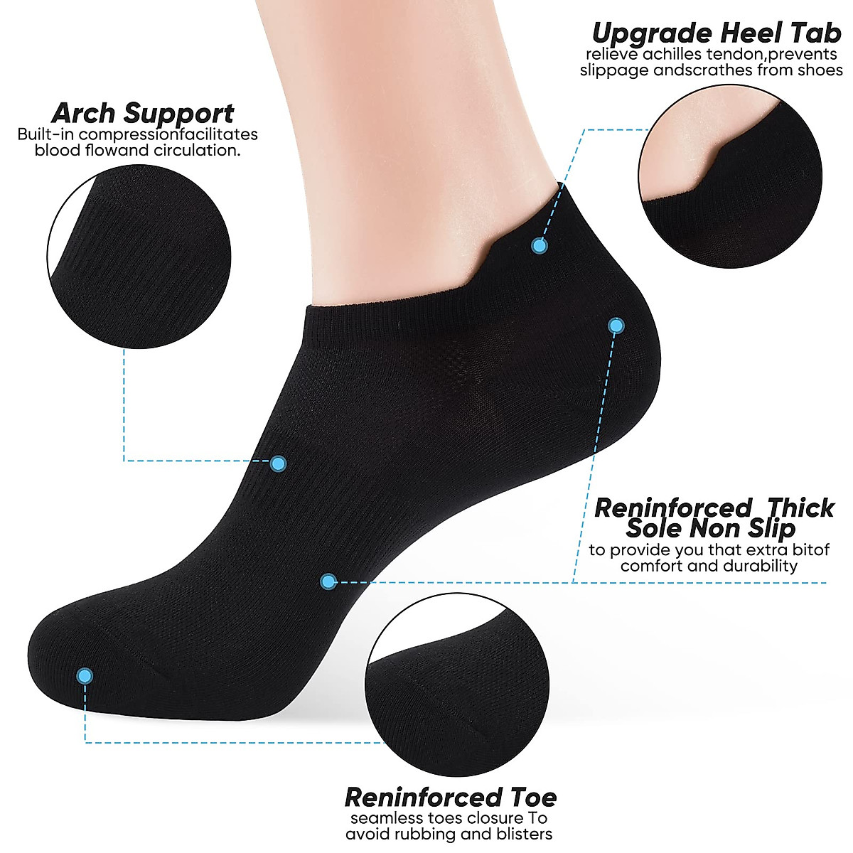ATBITER Ankle Socks Womens and Men Thin Athletic Running Low Cut No Show Socks With Heel Tab 6/10-Pairs