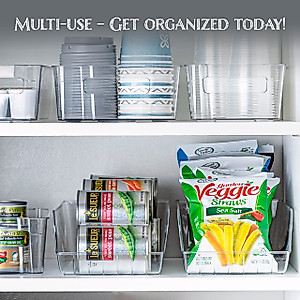 Soda Can Organizer - Clear Plastic Storage Dispenser Bin for Refrigerator. Great Drink Holder for Kitchen Cabinets, Countertops, Pantry, Freezer and Fridge. (4-Pack)