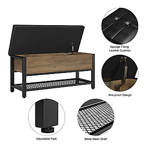 HOSTACK Storage Bench, Entryway Shoe Bench with Flip-Open Storage Box, End of Bed Ottoman Bench with Storage Shelf and Padded Seat for Bedroom, Hallway, Rustic Brown