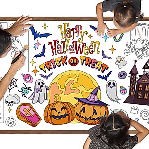 Avezano 2 pcs Halloween Coloring Tablecloth Large Happy Halloween Coloring Tablecloth for Kids Jumbo Happy Halloween Paper Coloring Banner Halloween Party Decorations 72x30 inch