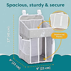 Cradle Star Hanging Diaper Caddy Organizer - Diaper Organizer Caddy with Multiple Pockets - Baby Organizer for Nursery Accessories - Changing Table Organizer and Diaper Storage - 17x9x9 in - Gray