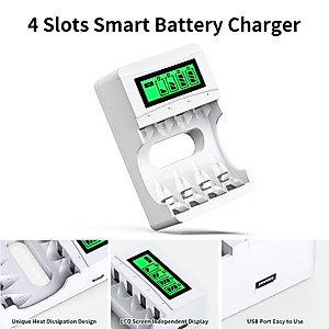 Deleepow Rechargeable AA Batteries with Charger 3300mAh Nimh AA Rechargeable Batteries 8 Count 1.2V 1200 Cycle with LCD Charger High Capacity Performance