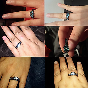 JunXin Black Gold Aquamarine Blue Diamond Antique Rings Princess Cut Wedding Size5/6/7/8/9/10/11(7)