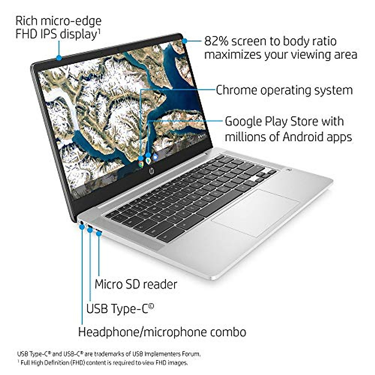 HP Chromebook 14-inch FHD Laptop, Intel Celeron N4000, 4 GB RAM, 32 GB eMMC, Chrome (14a-na0050nr, Mineral Silver) (Renewed)