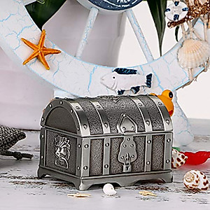 Hipiwe Vintage Metal Jewelry Box Treasure Trinket Chest,Smal Ring Earrings Necklace Keepsake Gift Holder Case for Girls Ladies Women (Small)