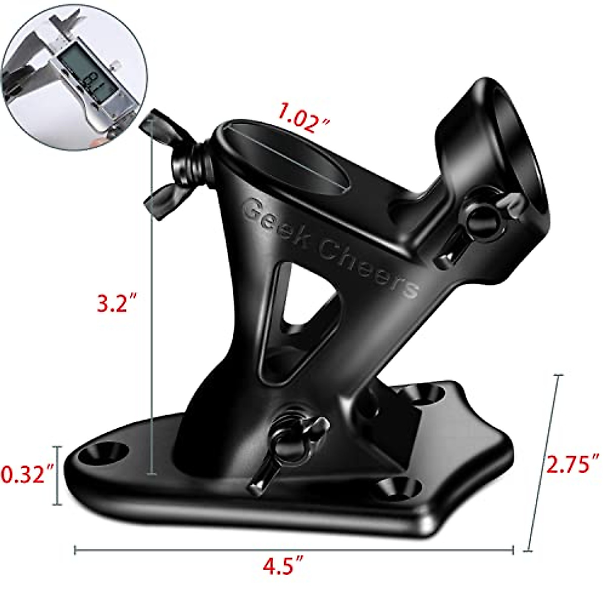 Geek Cheers 304 Stainless Steel Flag Pole Holder, Heavy Duty Flag Pole Bracket for 1.02 inch Flag Pole with 2 Positions Wall Mount, Blad Drill Bit Included Rust Free Flag Pole Mount Black